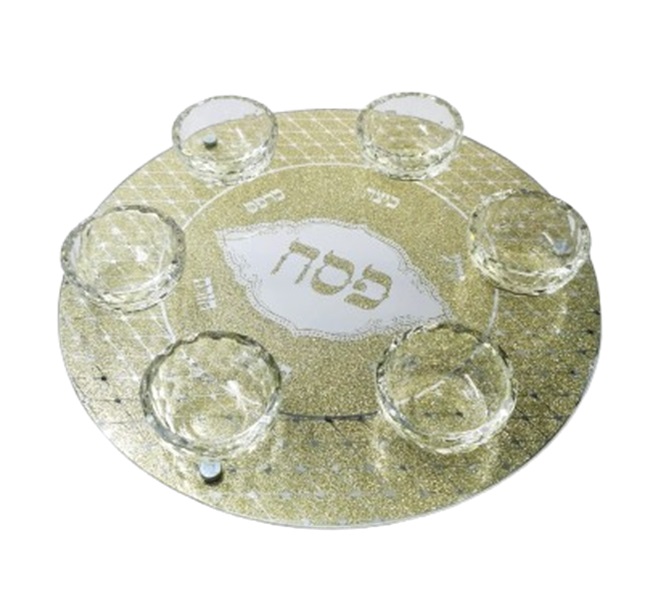 מגש פסח מזכוכית כולל תחתית עץ ורגליות 35 ס"מ - שמחי ובניו